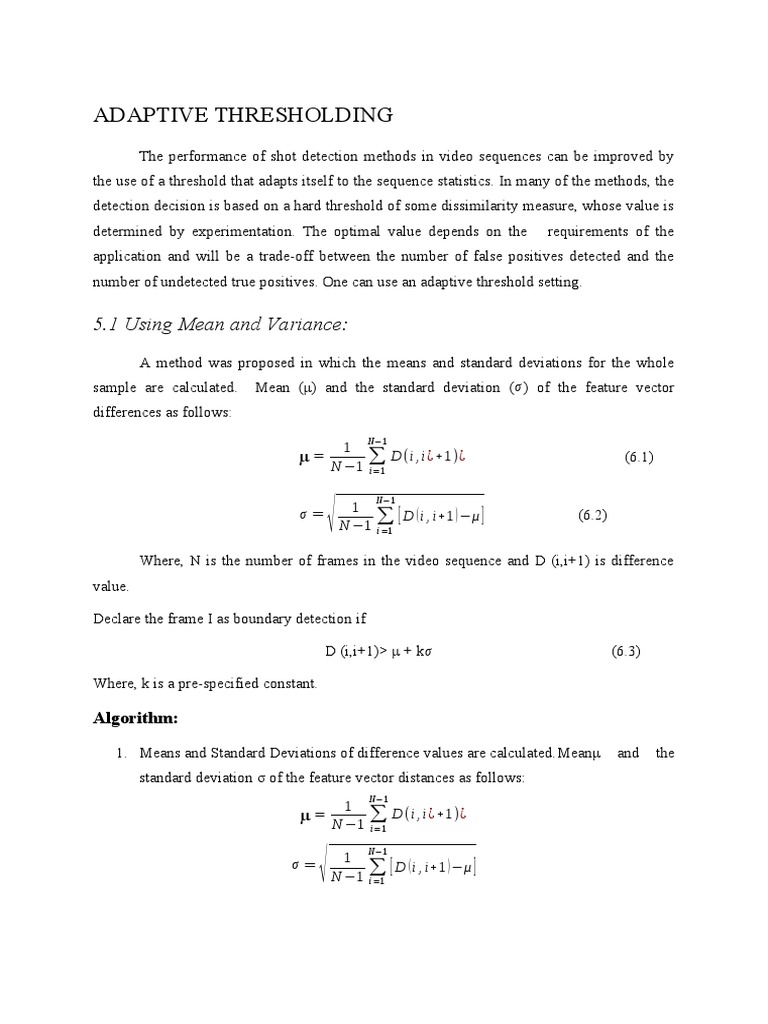 Adaptive Thresholding: 5.1 Using Mean and Variance | PDF | Standard Deviation | Mean