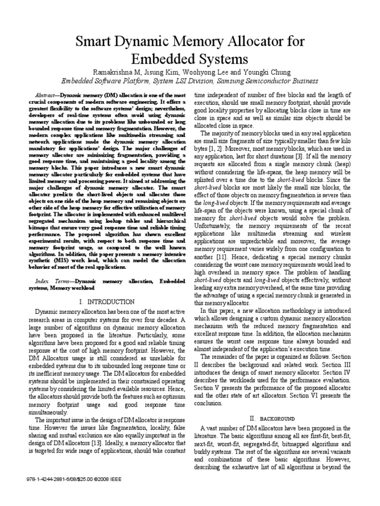 Smart Dynamic Memory Allocator For Embedded Systems | PDF | Computer Engineering | Computer Data