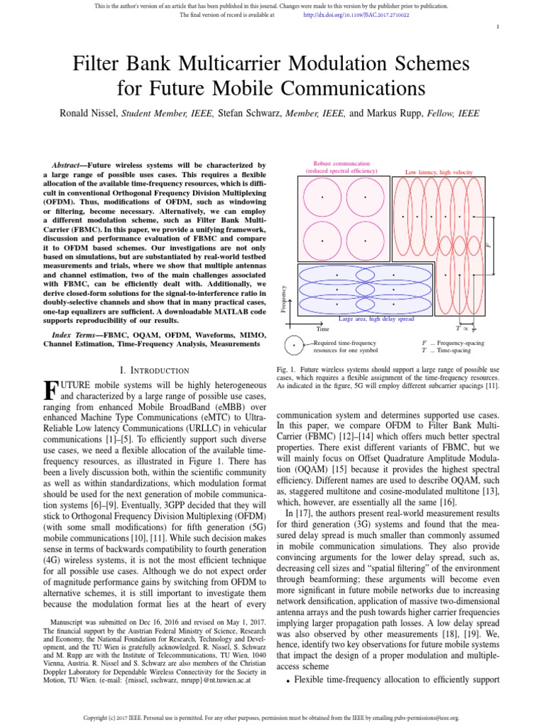 Filter Bank Multicarrier Modulation Schemes For Future Mobile Communications | PDF | Orthogonal ...