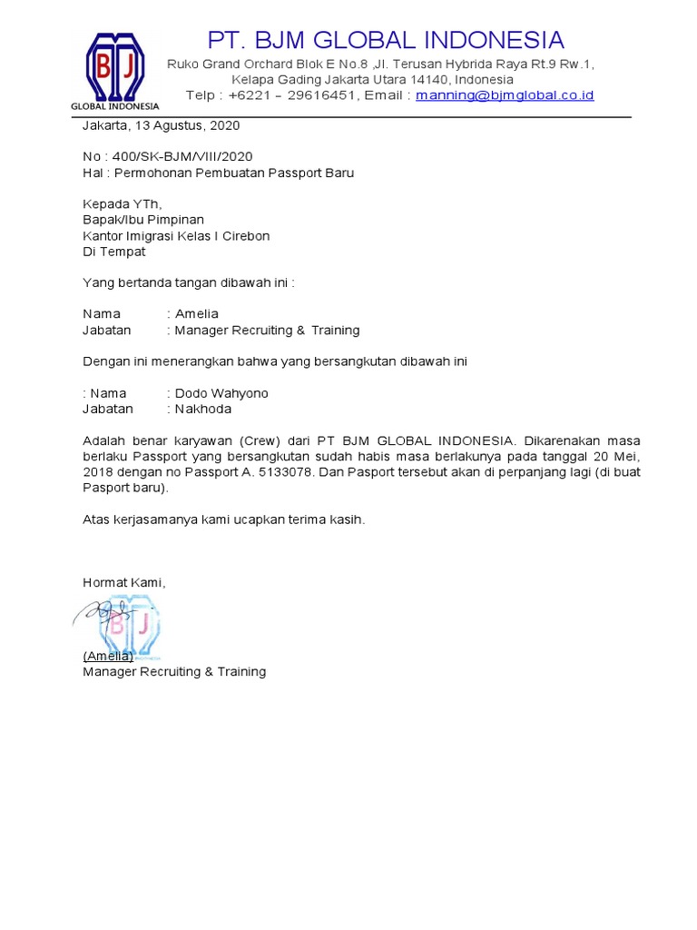 Permohonan Pembuatan Paspor Baru BJM | PDF