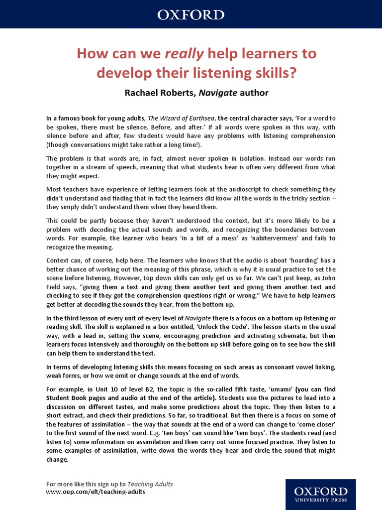 How Can We Really Help Learners To Develop Their Listening Skills PDF ...