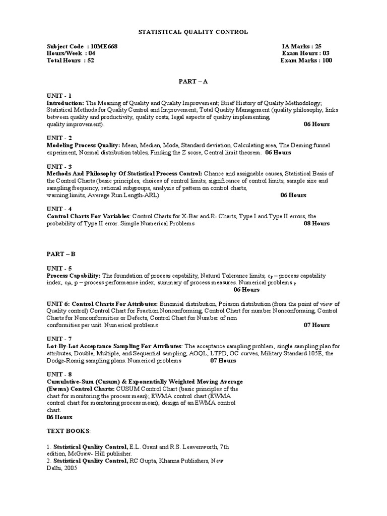 SQC Syllabus | PDF | Statistics | Statistical Analysis