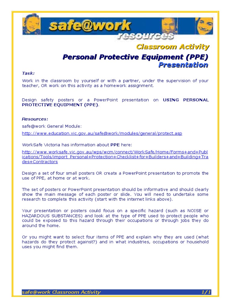 Classroom Activity Personal Protective Equipment (PPE) Presentation | PDF