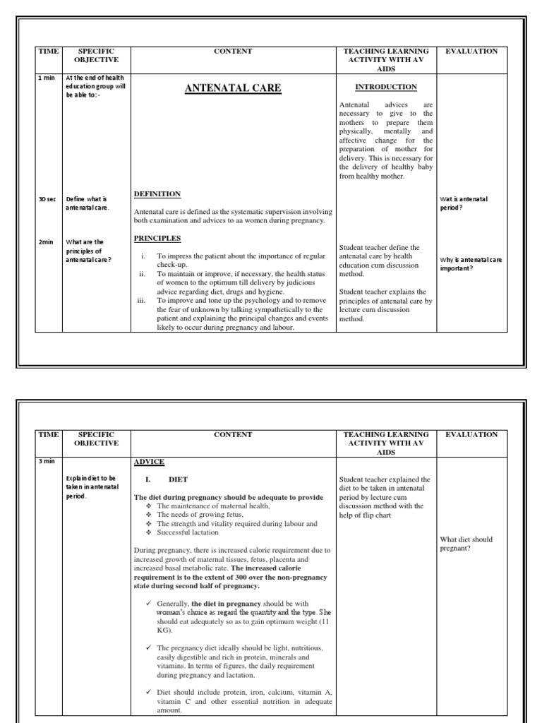 Antenatal Care Lesson Plan | PDF | Pregnancy | Childbirth
