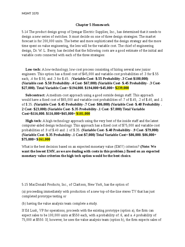 Chapter 5 - Decision - Tree - Homework | PDF | Business Economics ...