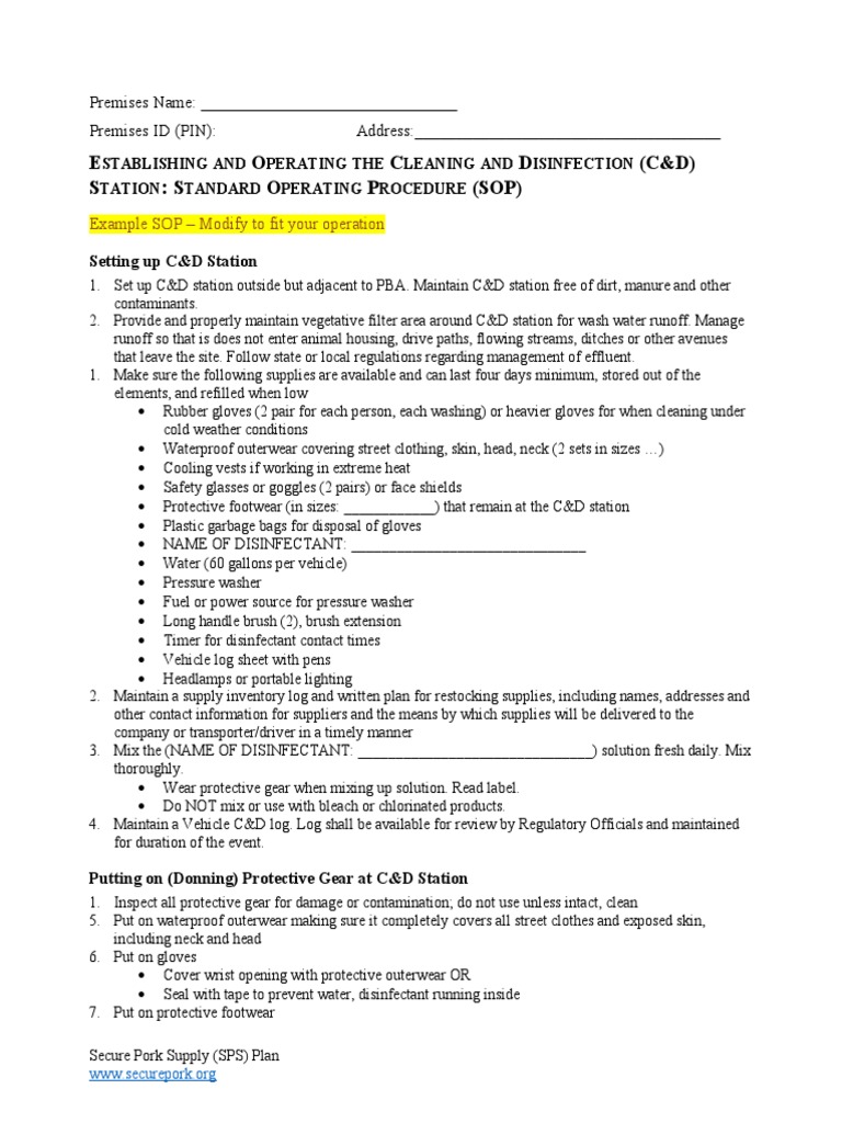 E O C D (C&D) S S O P (SOP) : Example SOP - Modify To Fit Your ...