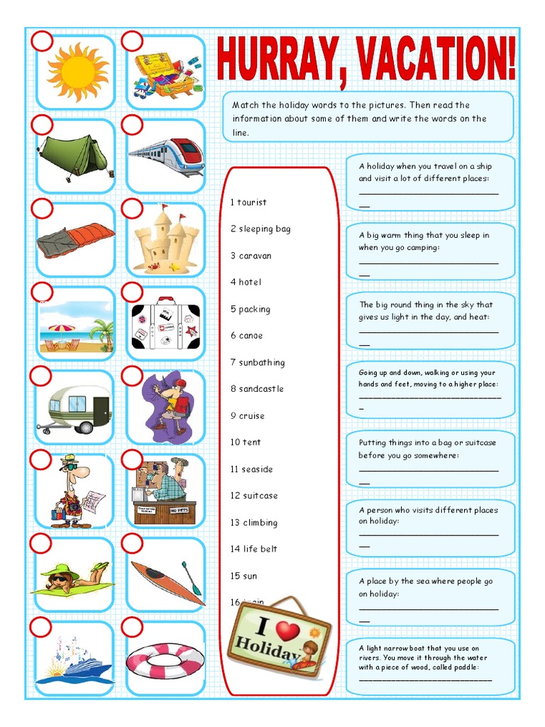 Holiday Vocabulary Matching Activity | PDF | Leisure | Nature
