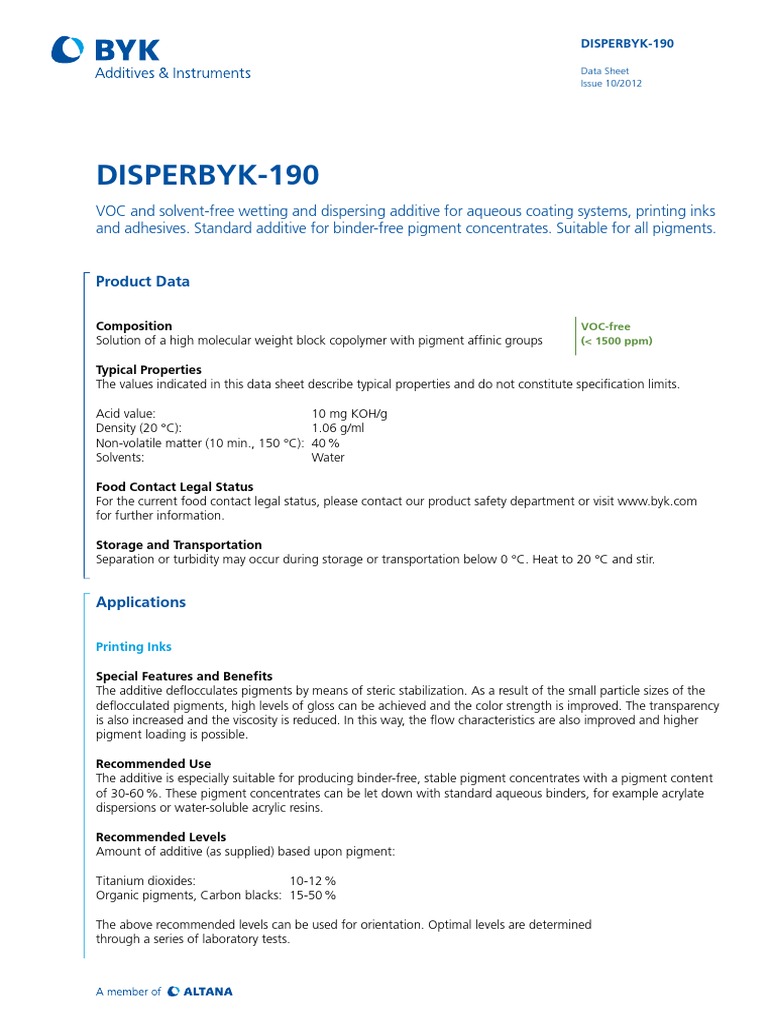 Disperbyk-190 TDS (En) PDF | PDF | Pigment | Titanium Dioxide