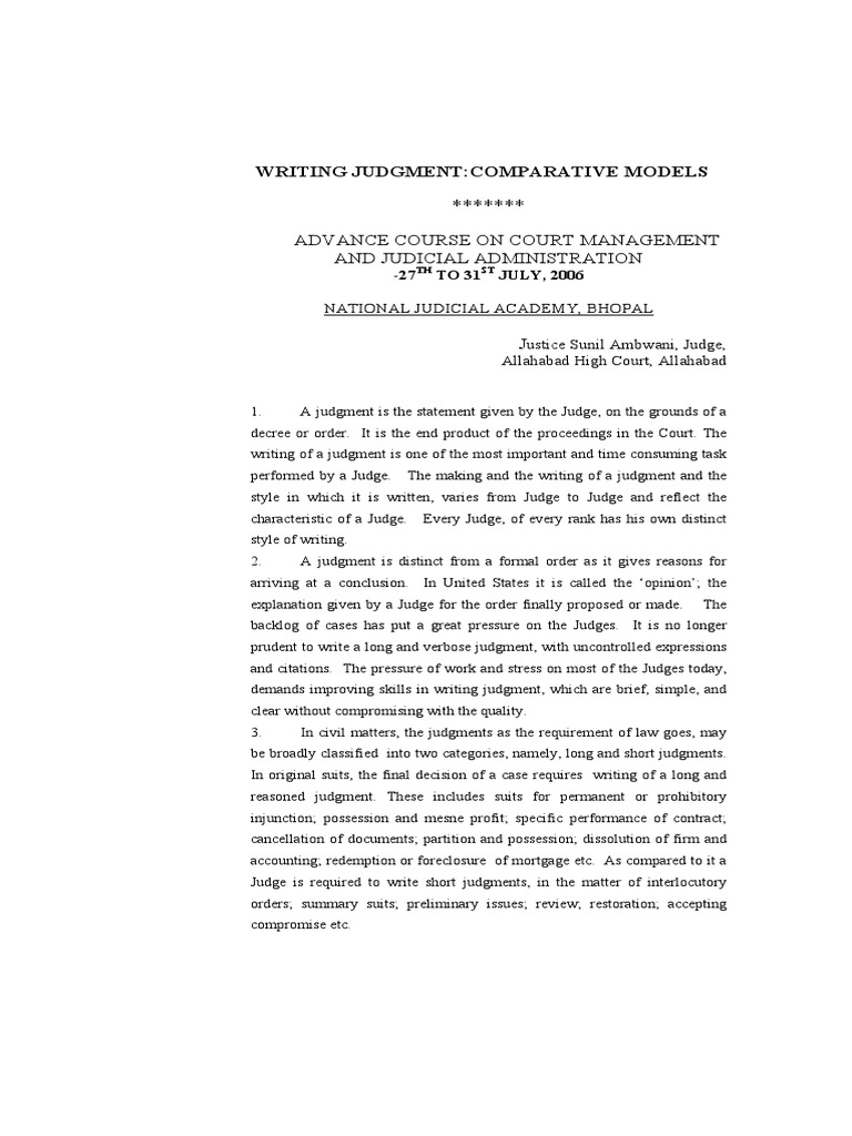 WRITING JUDGMENTCOMPARATIVE MODELS@lawforcivilservices | PDF | Judgment ...