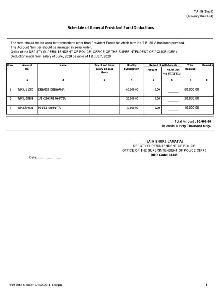 Schedule of General Provident Fund Deductions | PDF | Taxes ...