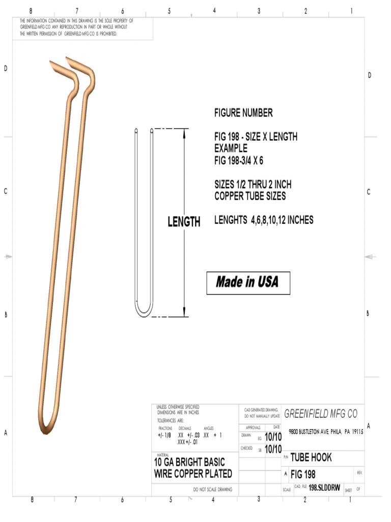 Technical Drawing and Specifications for Copper Tube Sizes and ...