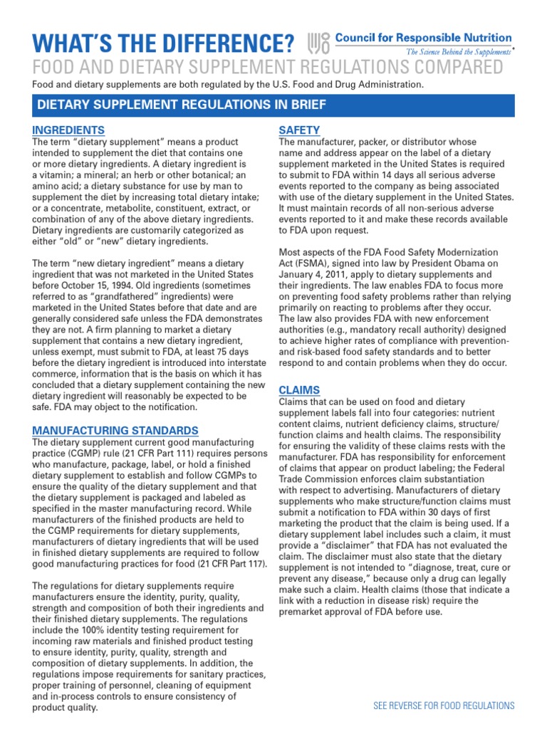 What'S The Difference?: Food and Dietary Supplement Regulations ...