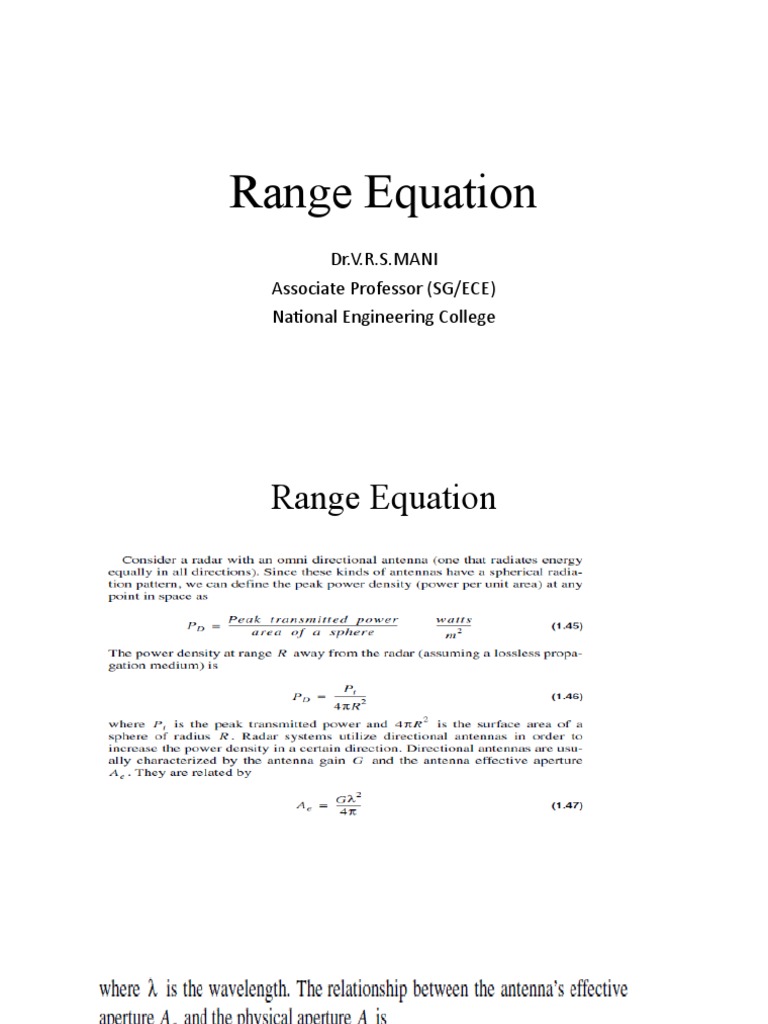 Range Equation: Dr.V.R.S.MANI Associate Professor (SG/ECE) National ...