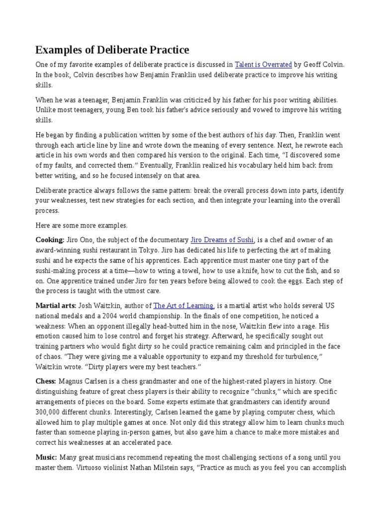 Examples of Deliberate Practice: Talent Is Overrated | PDF | Chess ...