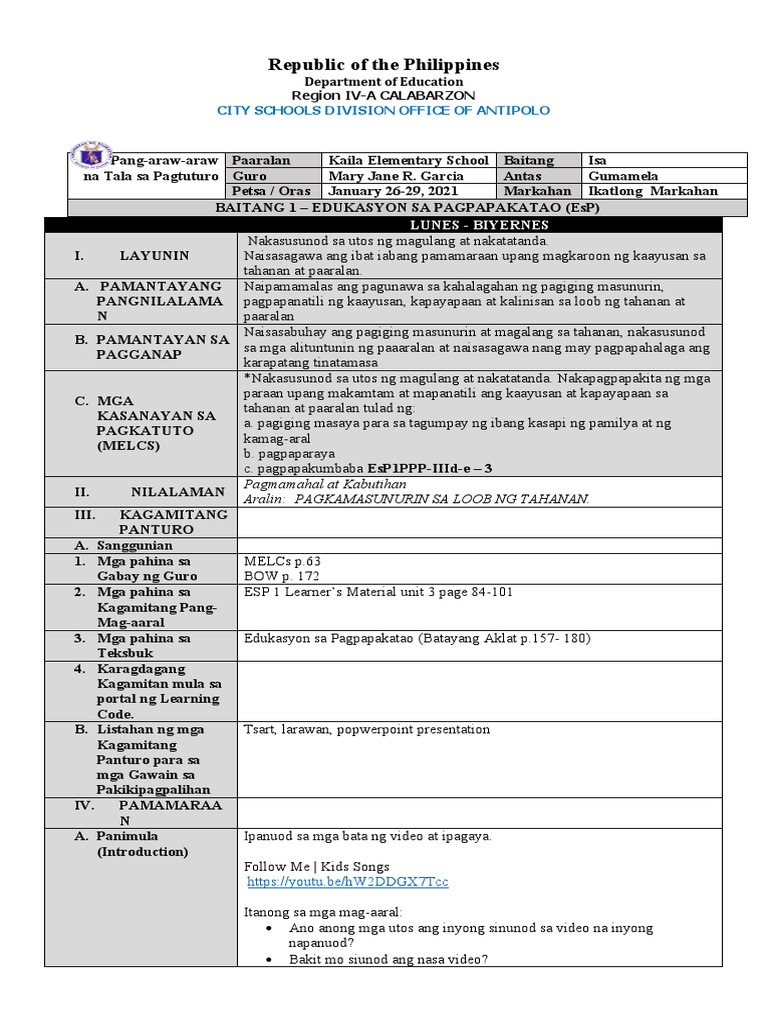 L.e-Esp1-Q3 - Week 5 | PDF