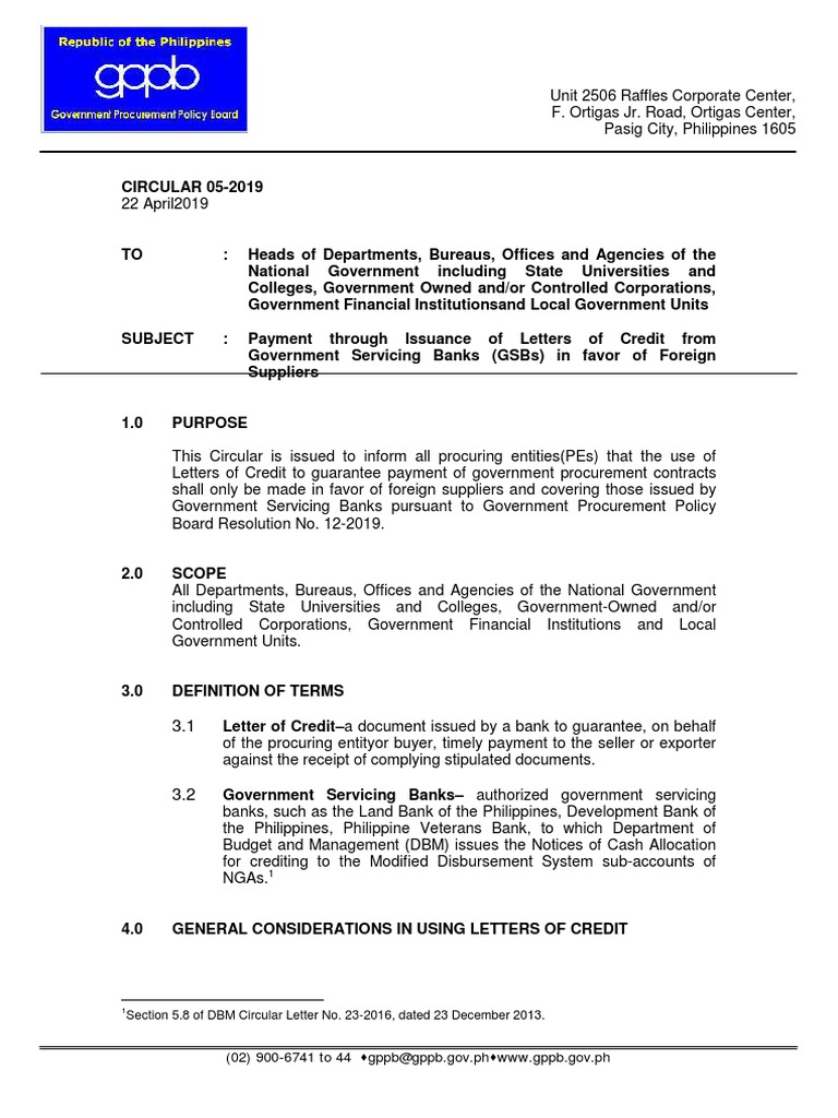 GPPB Circular No. 05-2019rev | PDF | Letter Of Credit | Economies