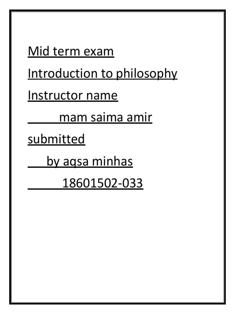 Exploring Key Philosophical Concepts: A Student's Midterm Exam for an ...