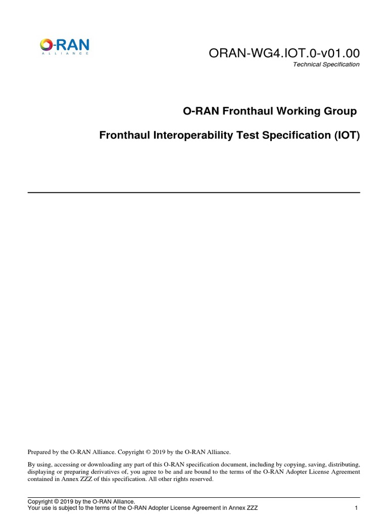 ORAN-WG4 IOT 0-v01 00 PDF | PDF | Computer Network | Specification ...