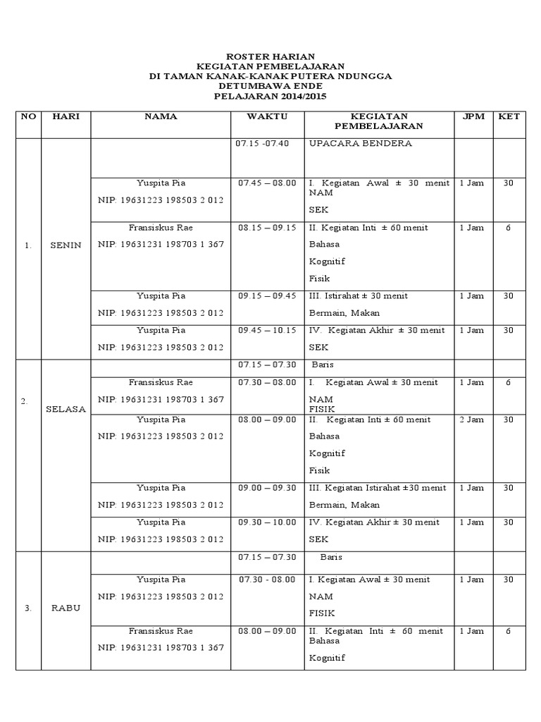 Roster Harian 3 | PDF