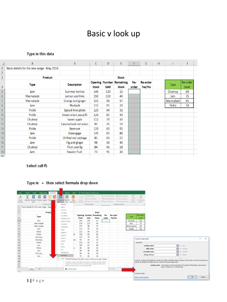 Basic V Look Up: Type in This Data | PDF