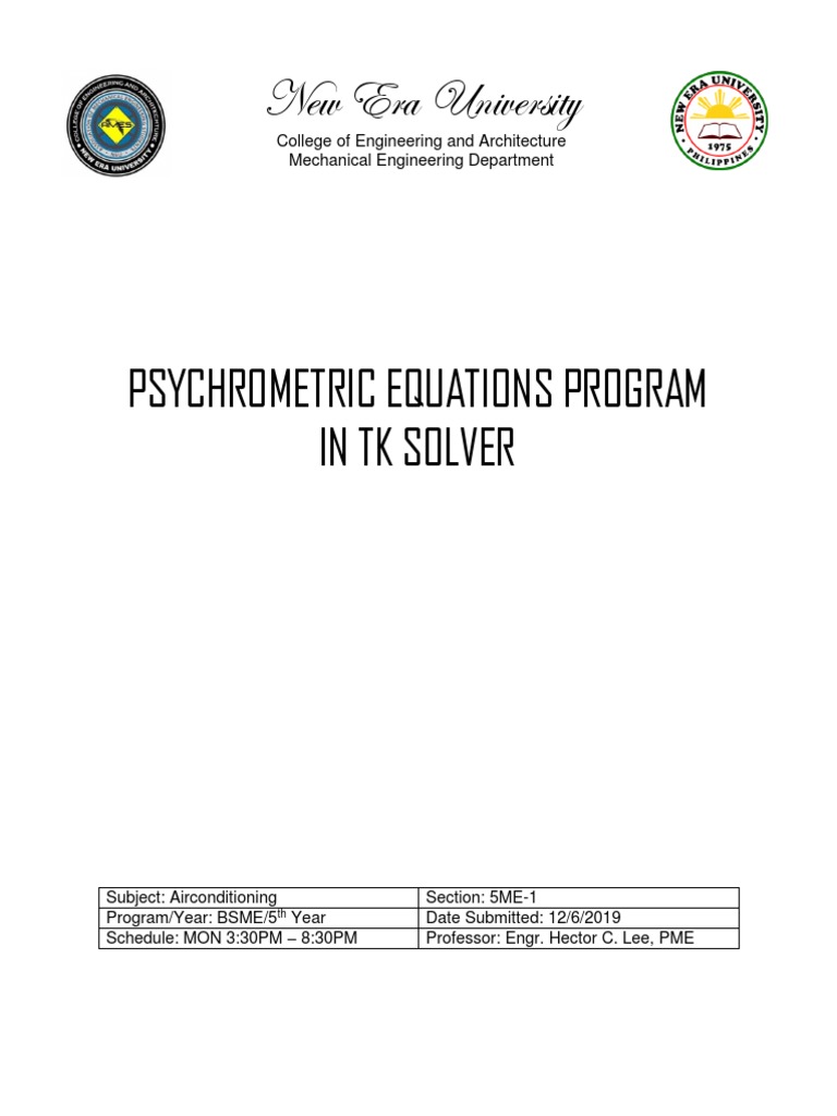 New Era University: Psychrometric Equations Program in TK Solver | PDF