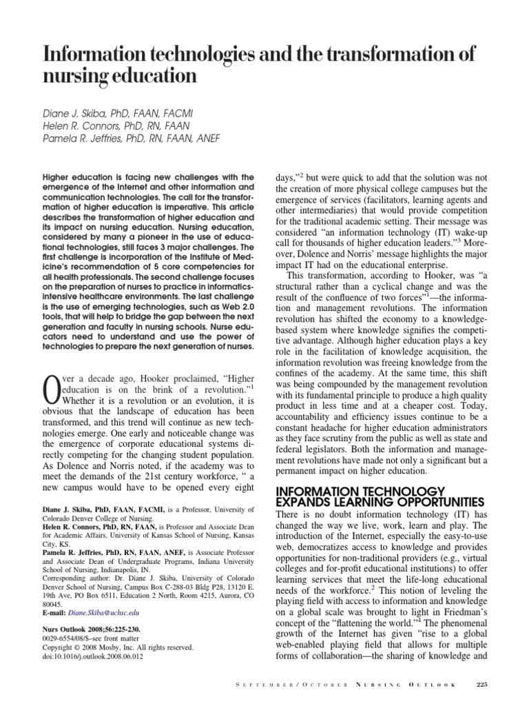 Information Technologies and The Transformation of Nursing Education ...