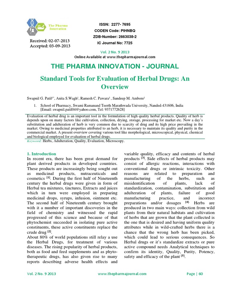 The Pharma Innovation - Journal Standard Tools For Evaluation of Herbal ...