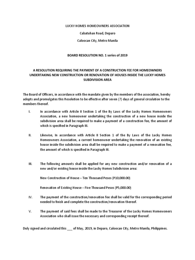 Board Resolution 07 - Construction Fees | PDF | Government Information ...