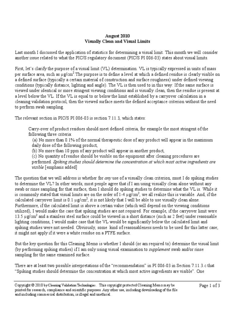 August 2010 Visually Clean and Visual Limits: Visible (Emphasis Added ...