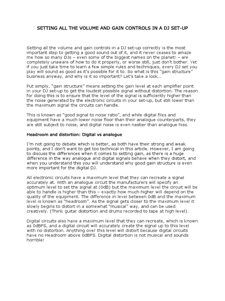 Setting All The Volume and Gain Controls in A DJ Set | PDF | Disc ...