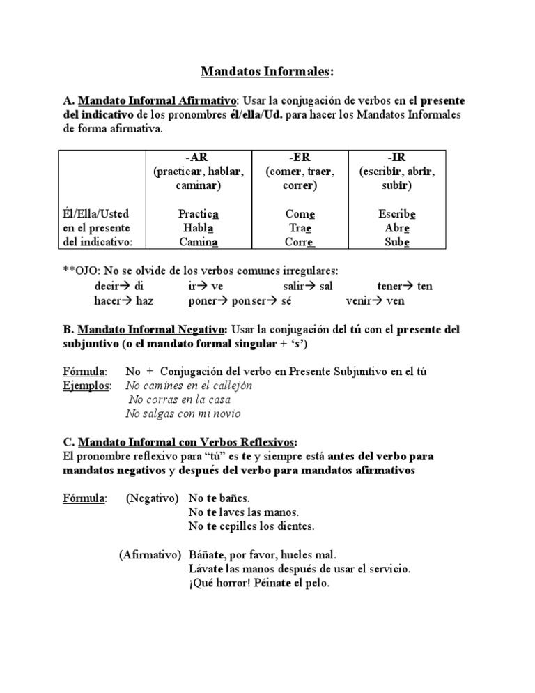 Mandatos Informales en Español | PDF