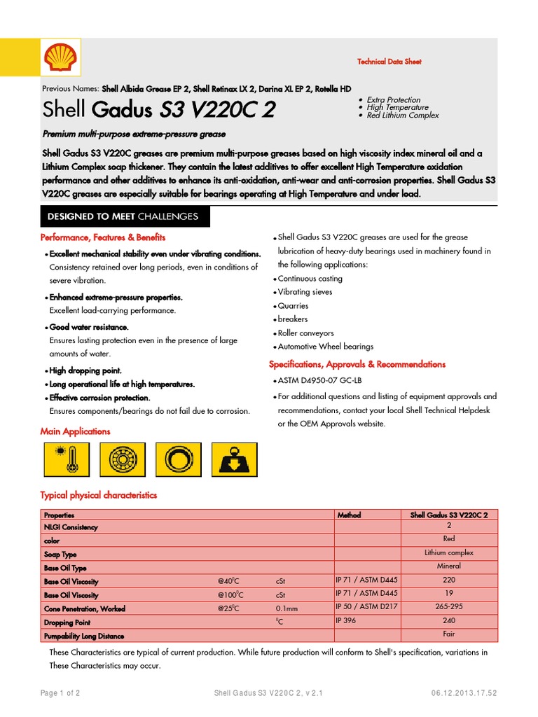 Shell Gadus S3 V220 C2 | PDF | Materials | Mechanical Engineering