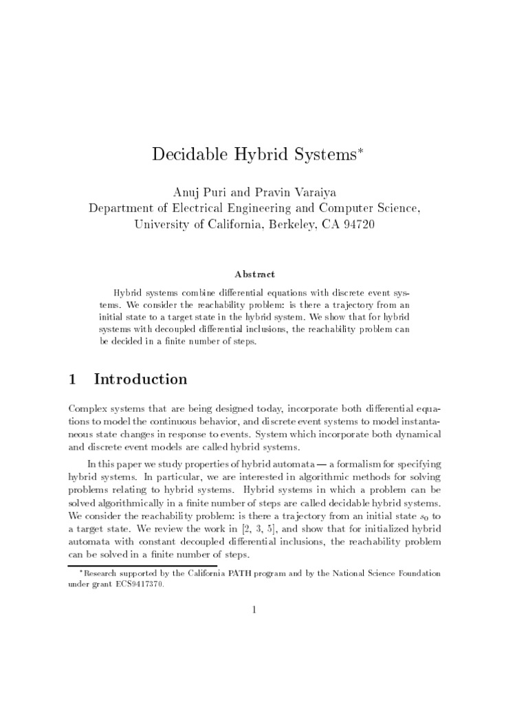 DECIDABLE HYBRID SYSTEMS | PDF | Automata Theory | System