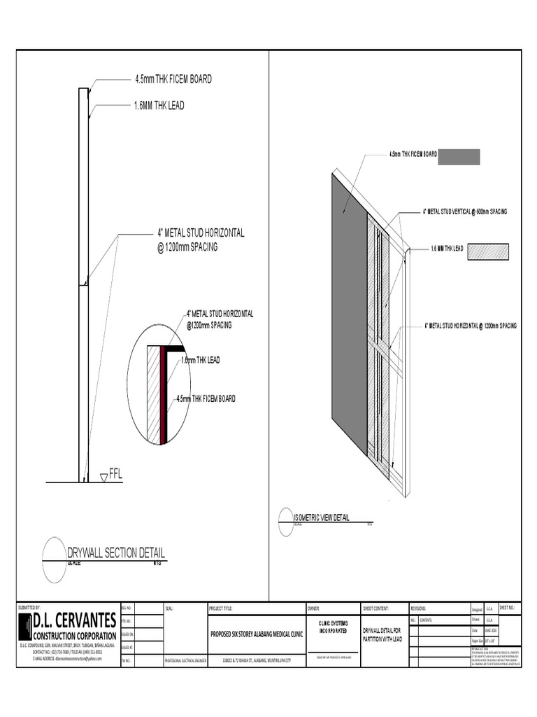 4.5mm Thk Ficem Board and 1.6mm Thk Lead Drywall Detail | PDF ...