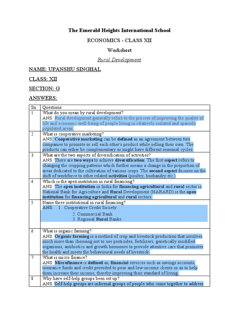 Rural Development Worksheet | Download Free PDF | Organic Farming ...