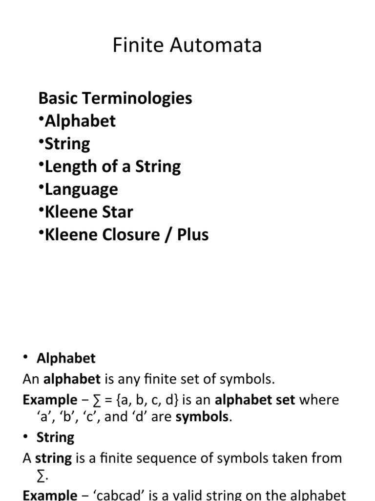 Finite Automata Basic Terminologies Pdf Theoretical Computer Science String Computer