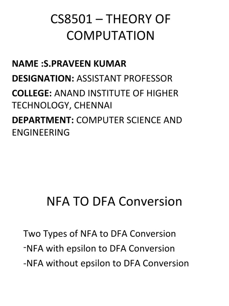 Cs8501 - Theory of Computation | PDF