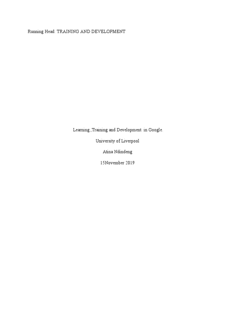 Running Head: Training and Development | PDF | Mentorship | Evaluation