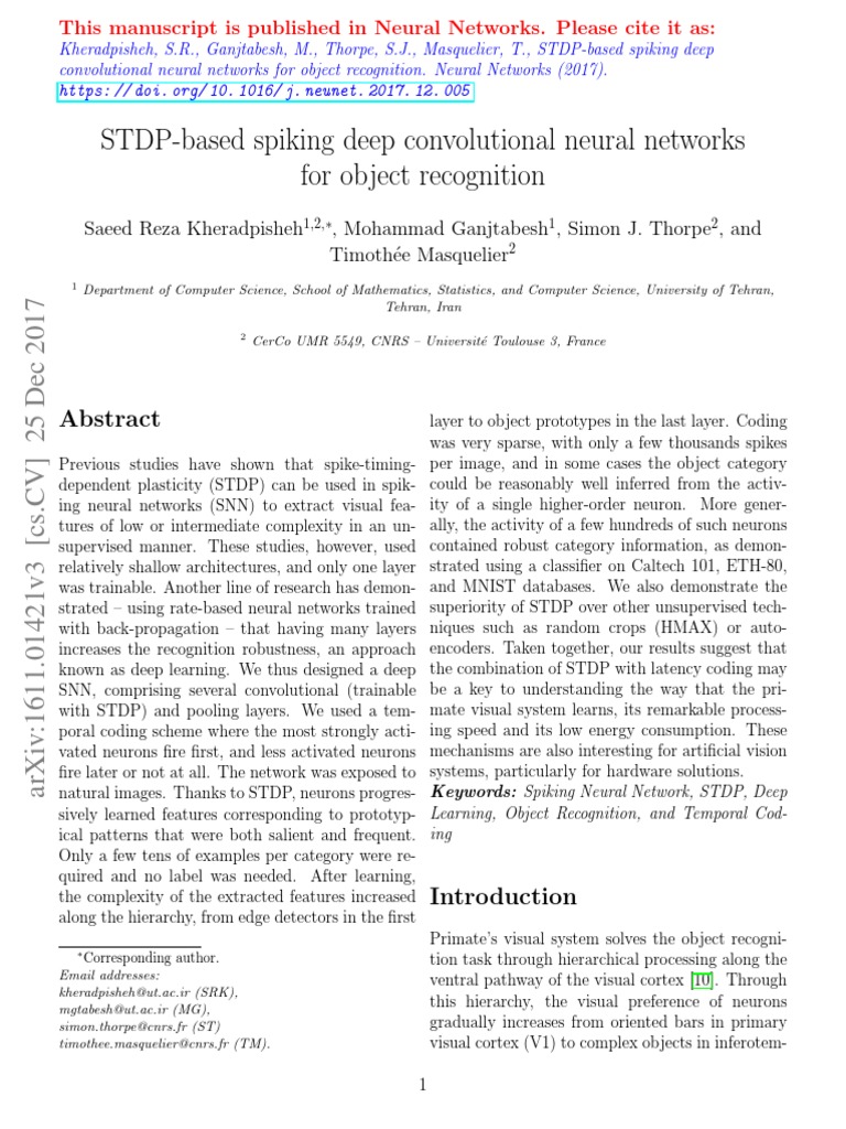 STDP-based Neural Networks | PDF | Artificial Neural Network | Action Potential