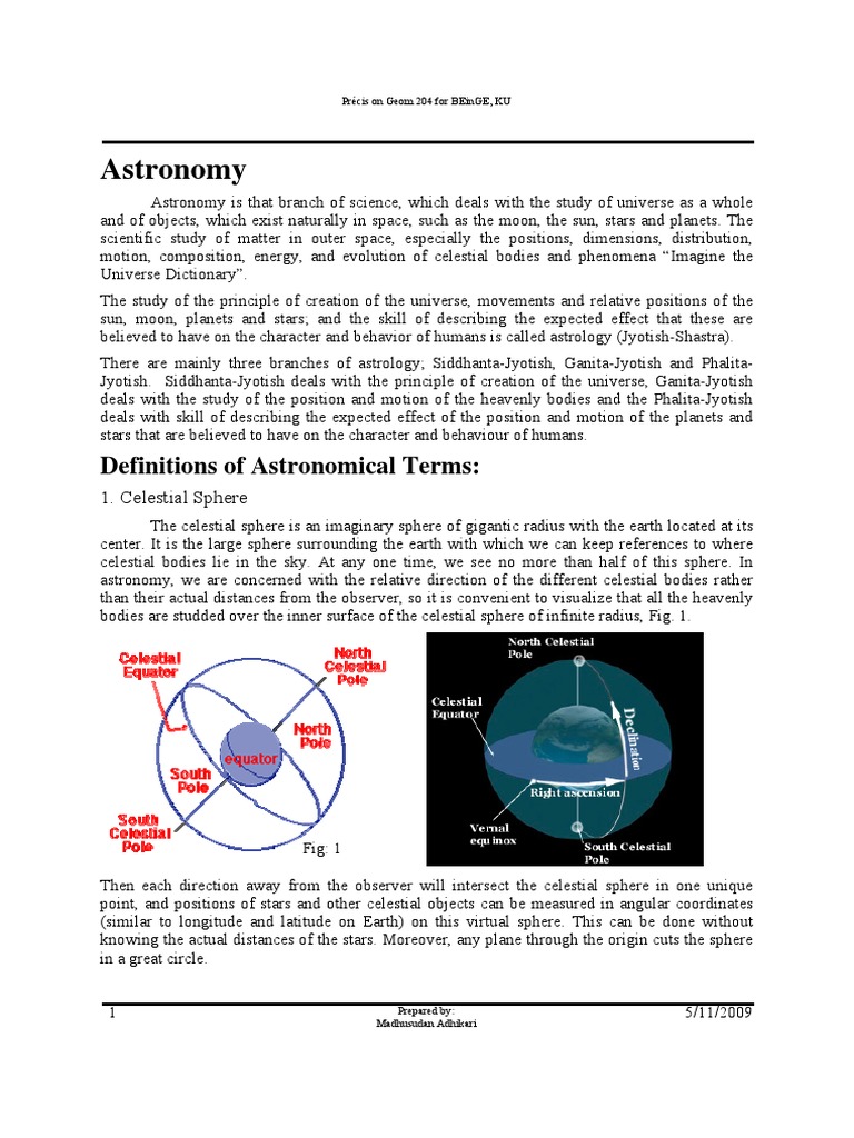 Astronomy: Definitions of Astronomical Terms | PDF | Equator | Longitude