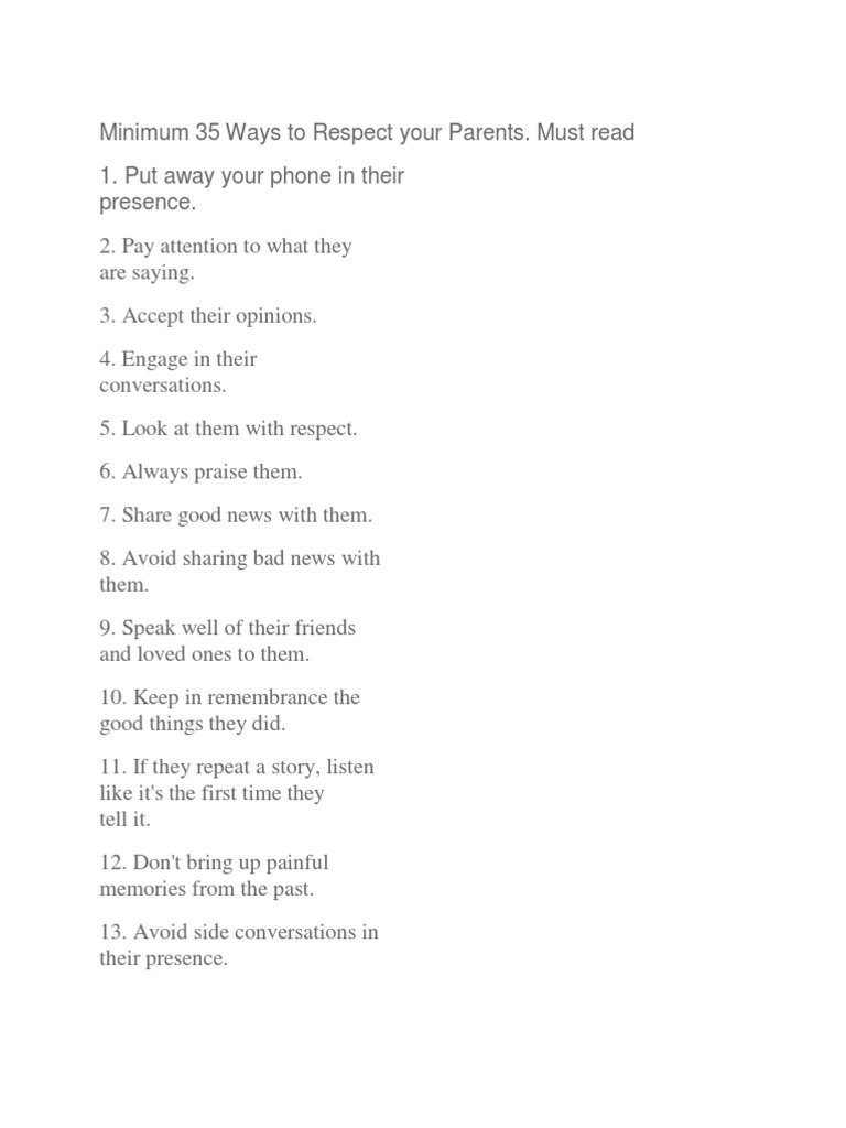 35 Ways to Respect Your Parents | PDF