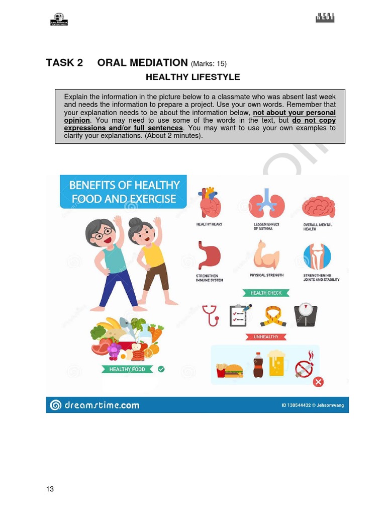 Task 2 Oral Mediation: Healthy Lifestyle | PDF