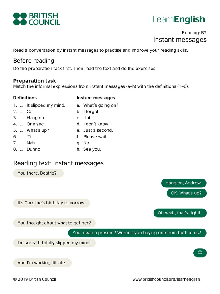 LearnEnglish Reading B2 Instant Messages PDF | PDF