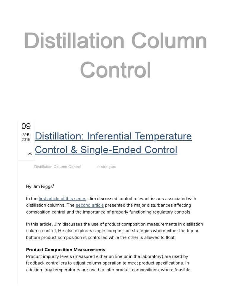 Distillation Inferential Temperature Control And Single Ended Control Control Guru Pdf