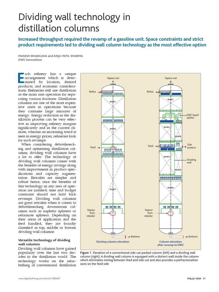 Dividing Wall Technology in Distillation Columns | PDF | Oil Refinery | Chemical Process Engineering