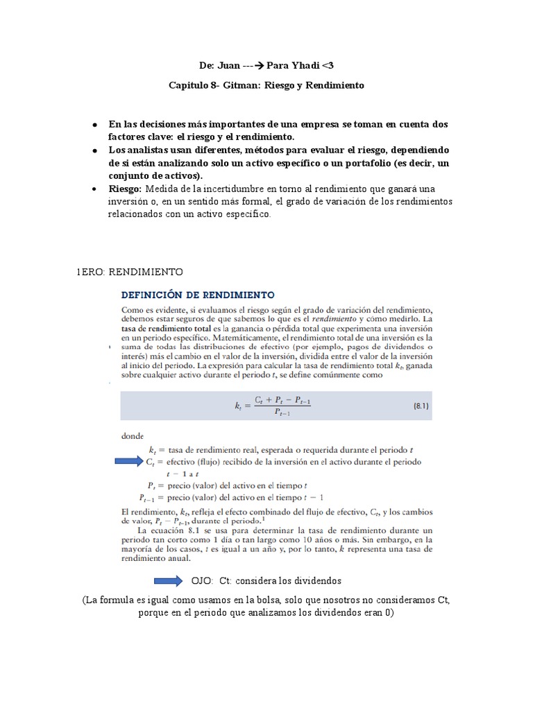 Riesgo y Rendimiento según Gitman | PDF | Desviación Estándar ...