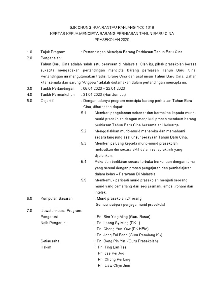 Kertas Kerja Diy Tanglong Cny 2020 | PDF