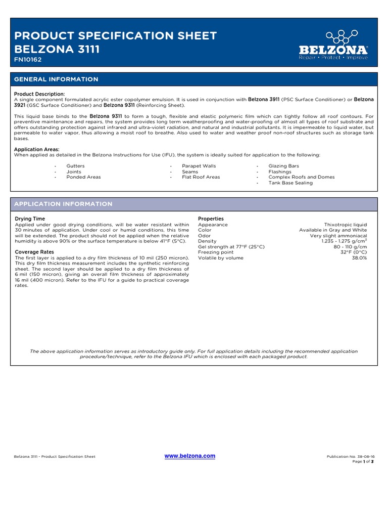 Product Specification Sheet BELZONA 3111: General Information | PDF | Specification (Technical ...