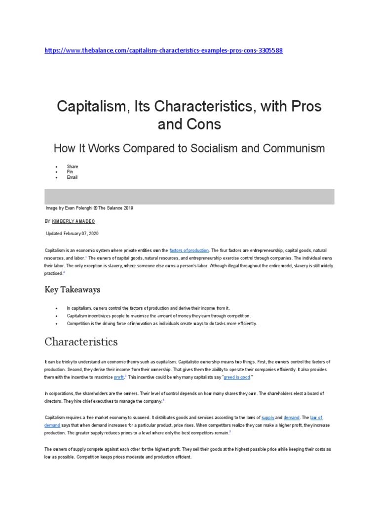 Capitalism, Its Characteristics, With Pros and Cons: How It Works ...