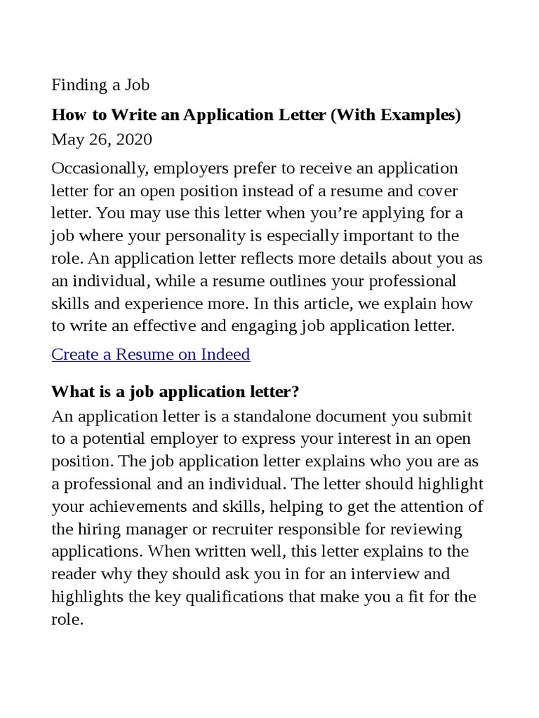 How To Write An Application Letter (With Examples) : Create A Resume On ...